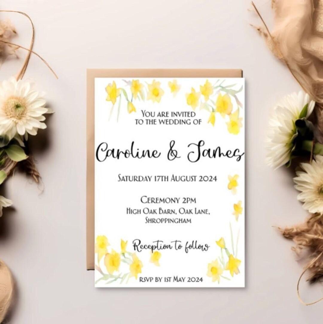 Personalised A5 Wedding Invitations With Envelopes | Spring Yellow ...