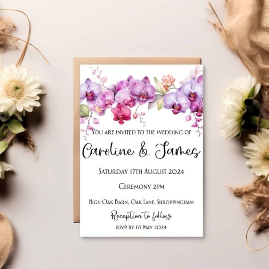 Personalised A5 Wedding Invitations With Envelopes | Purple Fuchsia ...