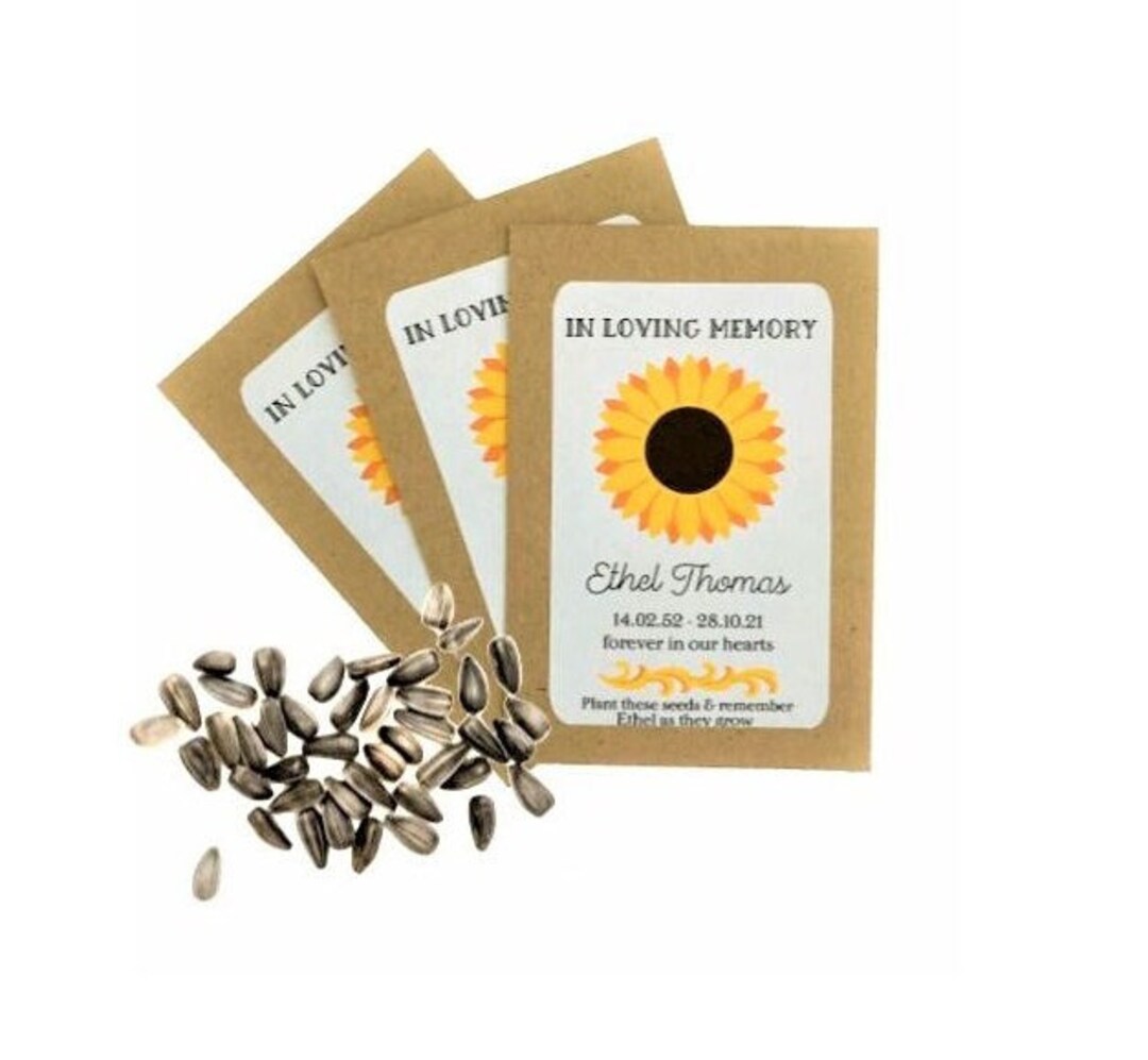 Funeral Sunflower Seed Packets Envelopes With Seeds - Personalised ...