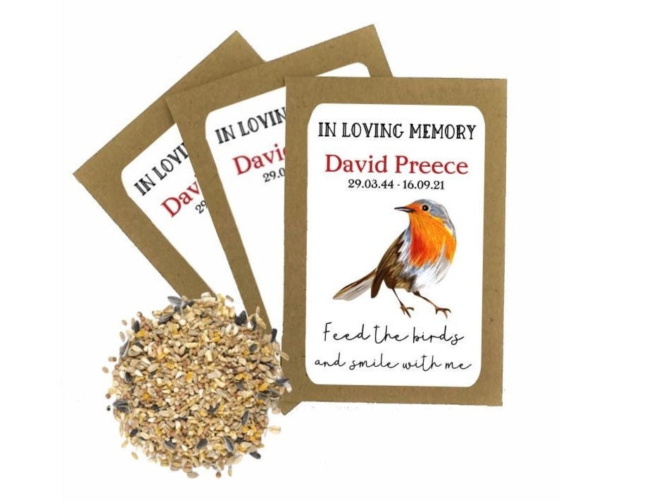 Personalised Funeral Bird Seed Packets Envelopes With Bird Food ...