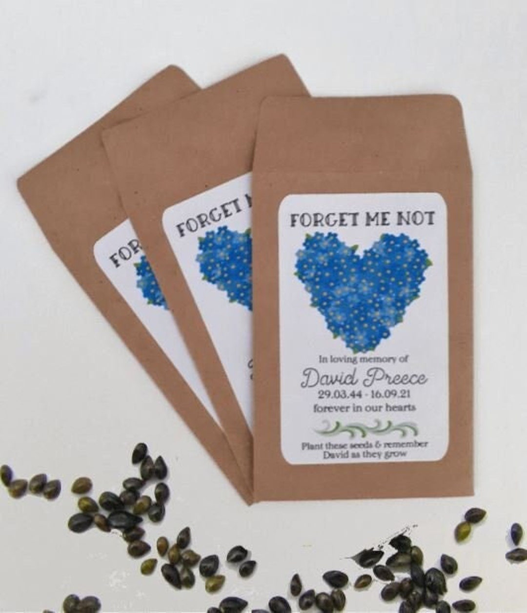 Personalised Funeral Forget Me Not Flower Seed Packets Envelopes With ...