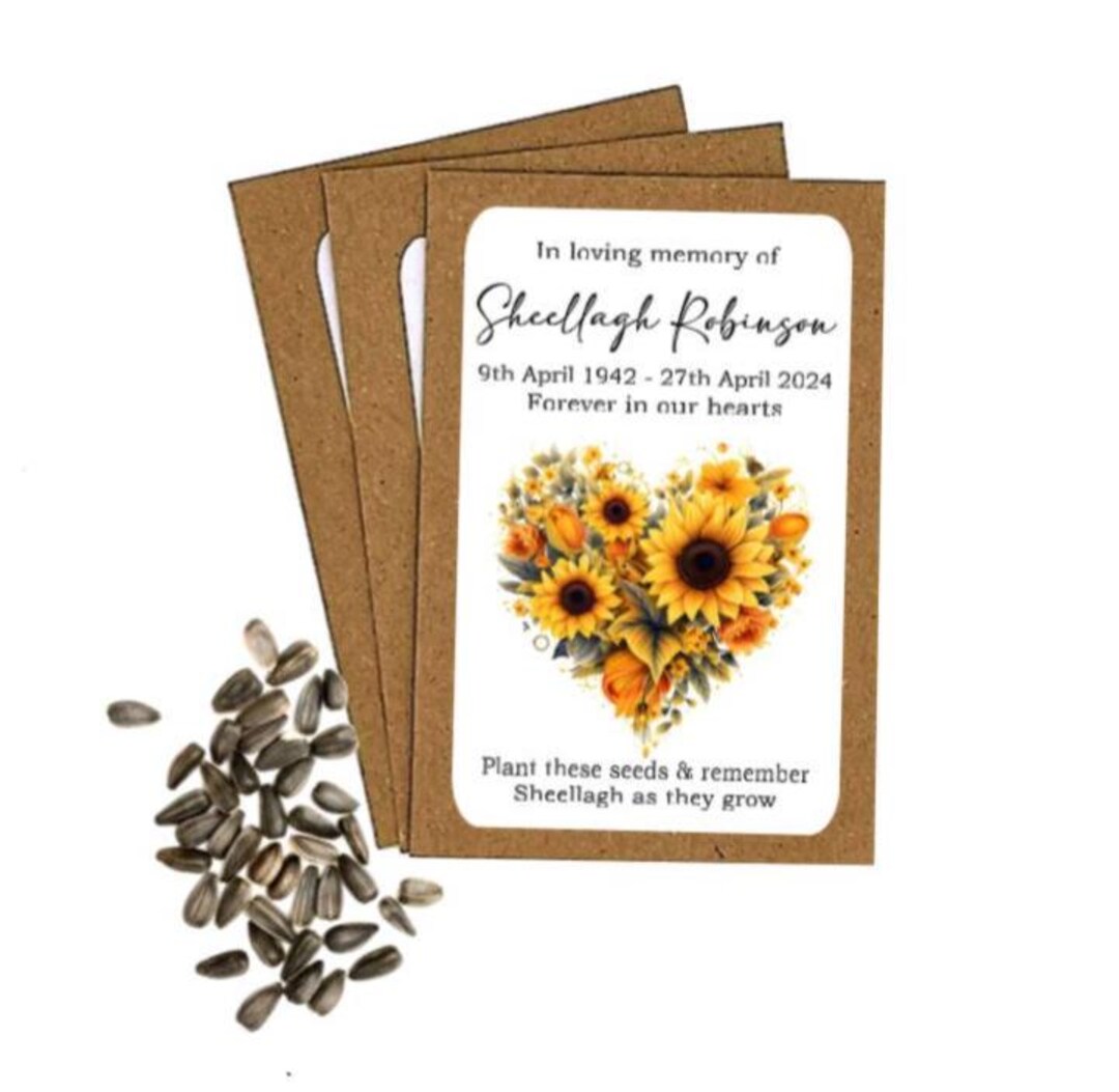 X50 Personalised Funeral Sunflower Seed Packets Envelopes With Seeds ...