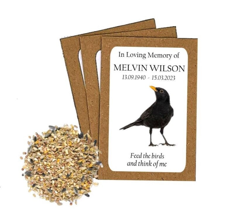 Personalised Funeral Bird Seed Packets Envelopes With Bird Food ...