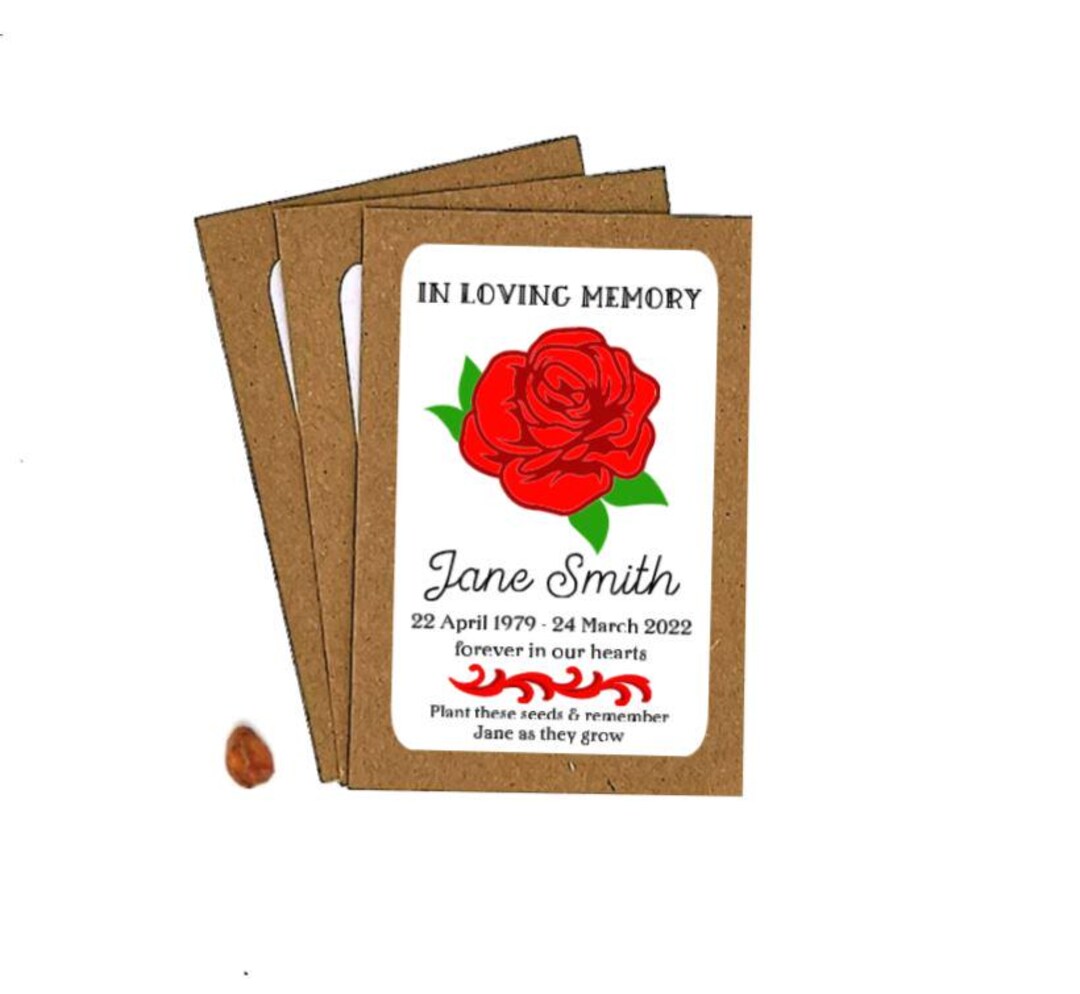 Personalised Funeral Red Rose Flower Seed Packets Envelopes With Seeds ...