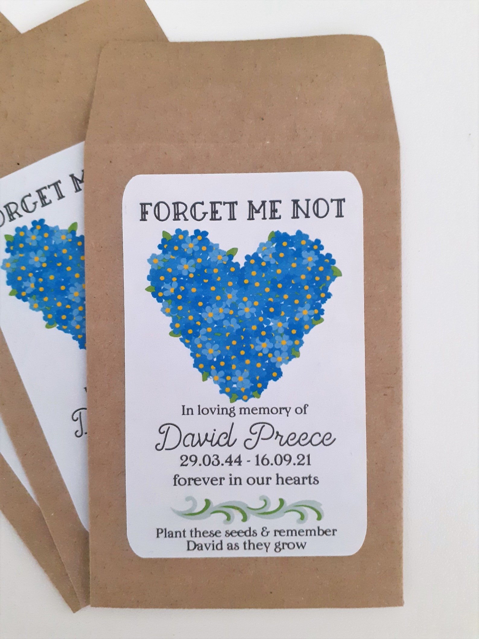 Personalised Funeral Forget Me Not Flower Seed Packets Envelopes With ...