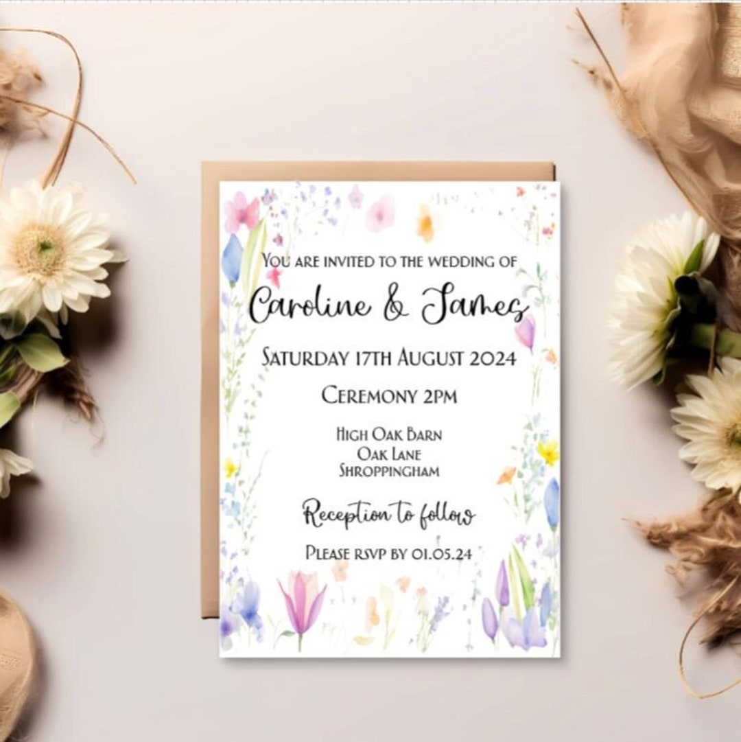 Personalised A5 Wedding Invitations With Envelopes | Pastel Floral ...