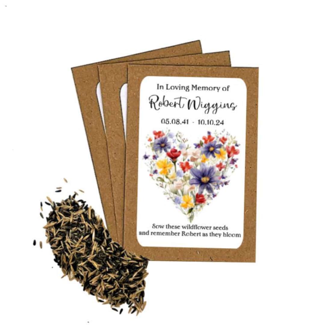 X40 Personalised Funeral Wildflower Seed Packets Envelopes With Seeds ...