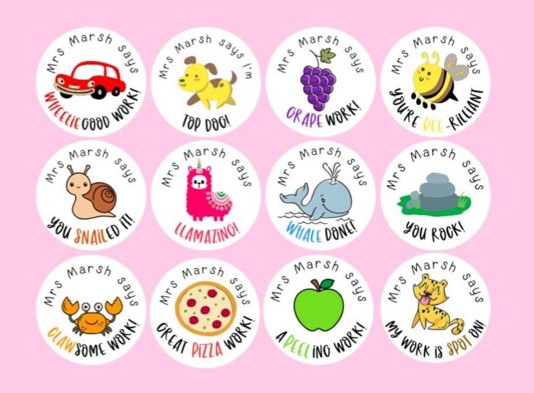 X35 Personalised Well Done Fun Pun TEACHER STICKERS - Teacher Rewards ...