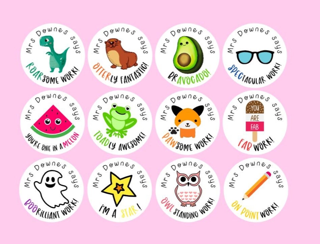 X35 Personalised Well Done Fun Pun TEACHER STICKERS Teacher Rewards ...