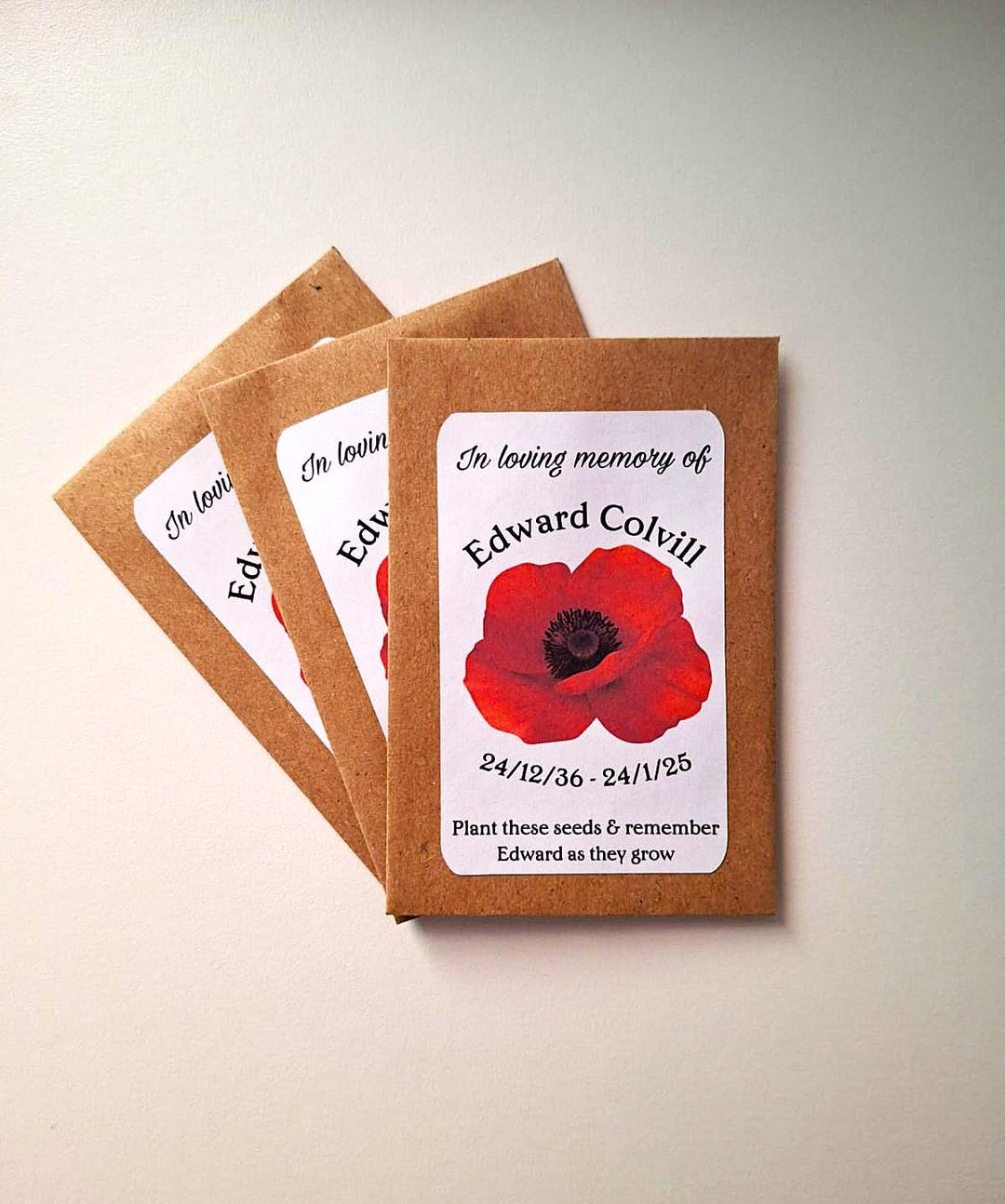 Personalised Funeral Poppy Seed Packets Envelopes With Seeds - Memorial ...