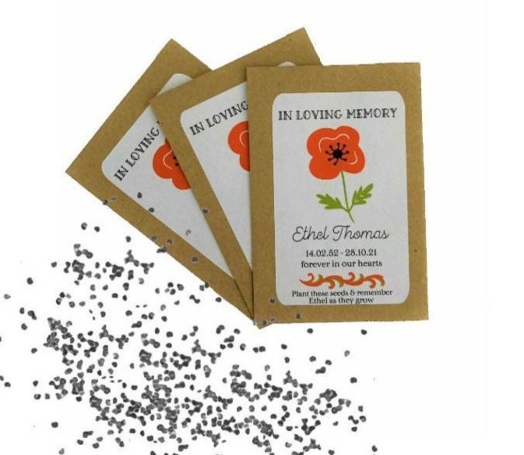 Personalised Funeral Poppy Seed Packets Envelopes With Seeds - Memorial ...