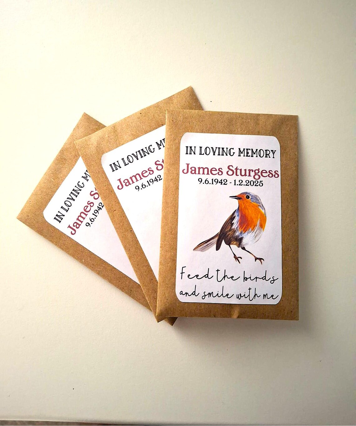 Personalised Funeral Bird Seed Packets Envelopes With Bird Food ...