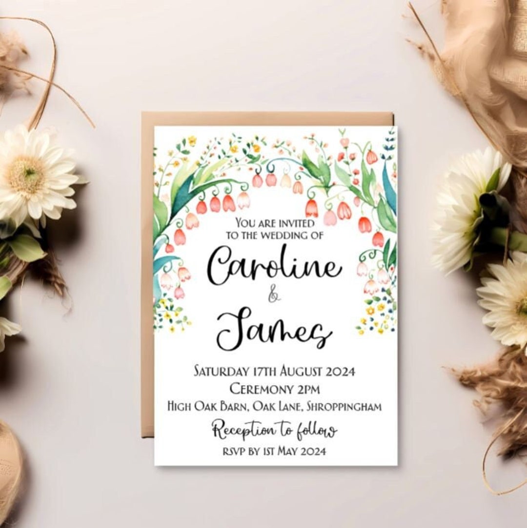 Personalised A5 Boho Wedding Invitations With Envelopes | Boho ...