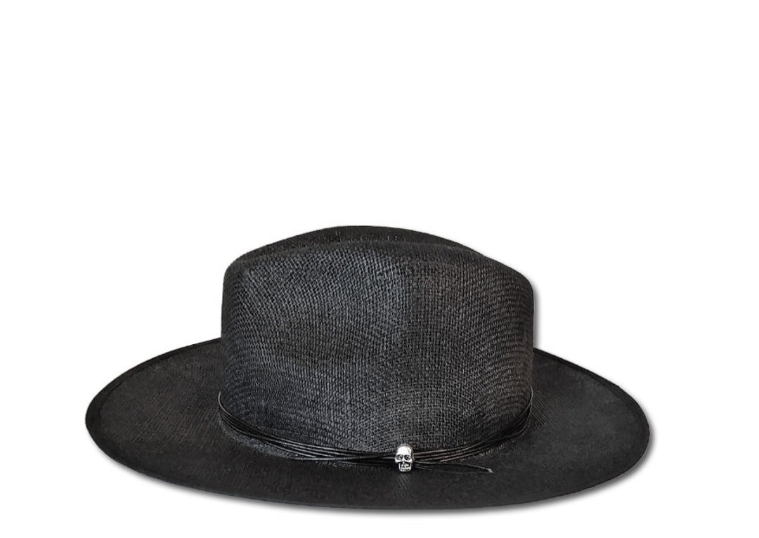 Custom Mens Goth Rock Sun Hat, Black Straw Fedora Mens, Black Sun Hat ...