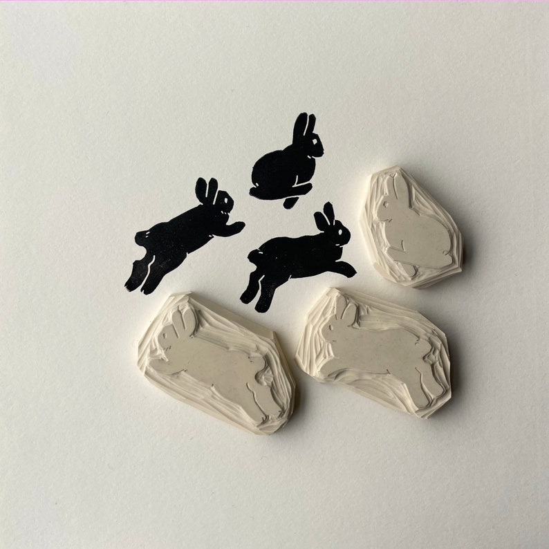 Leaping Bunny Rabbits Rubber Stamp Hand Carved Rubber Stamp - Etsy