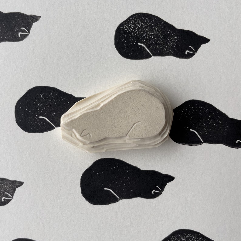 Sleeping Cat Rubber Stamp Hand Carved Rubber Stamp Stamping Linocut ...