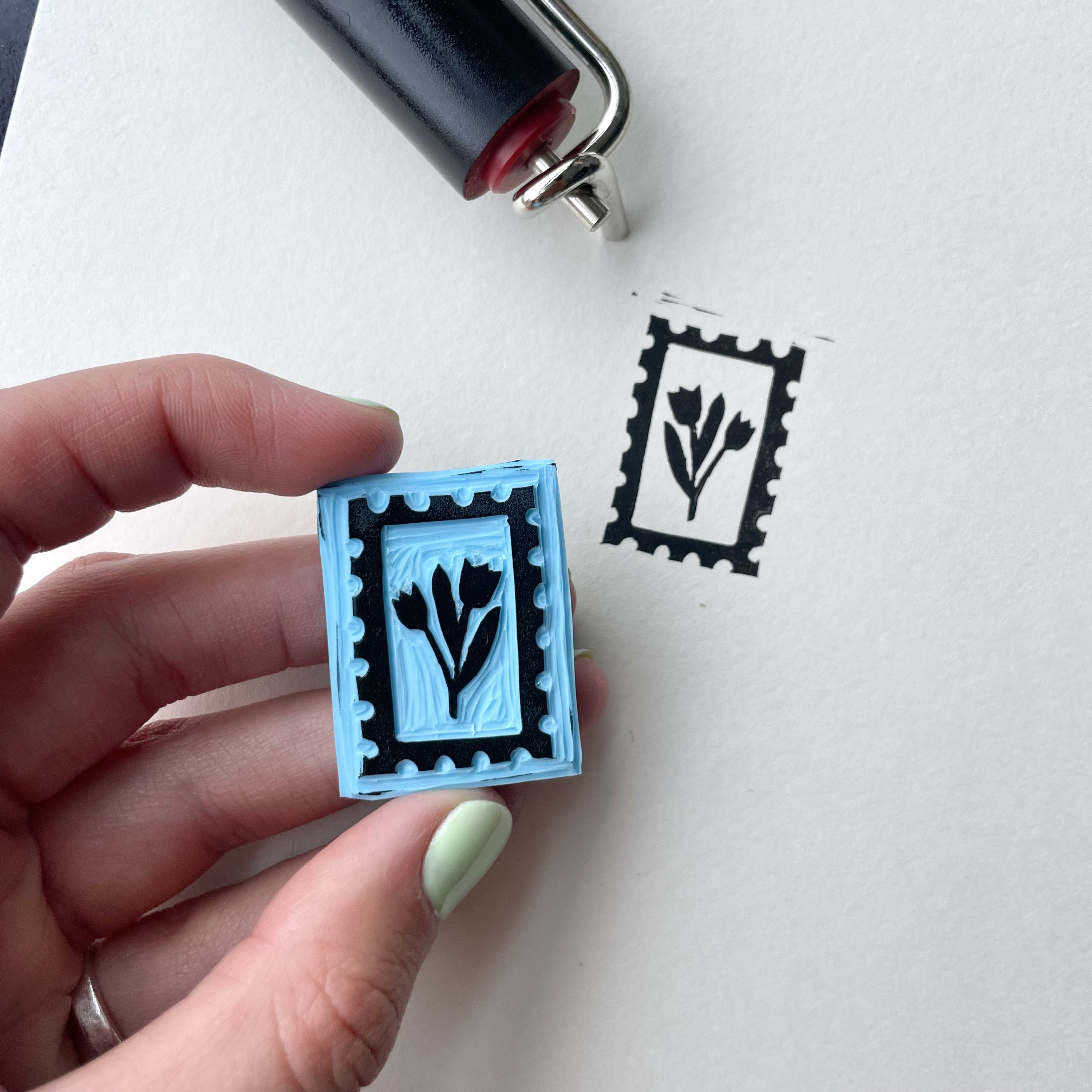 Spring Tulips Rubber Postage Stamp Hand Carved Rubber Stamp Stamping ...