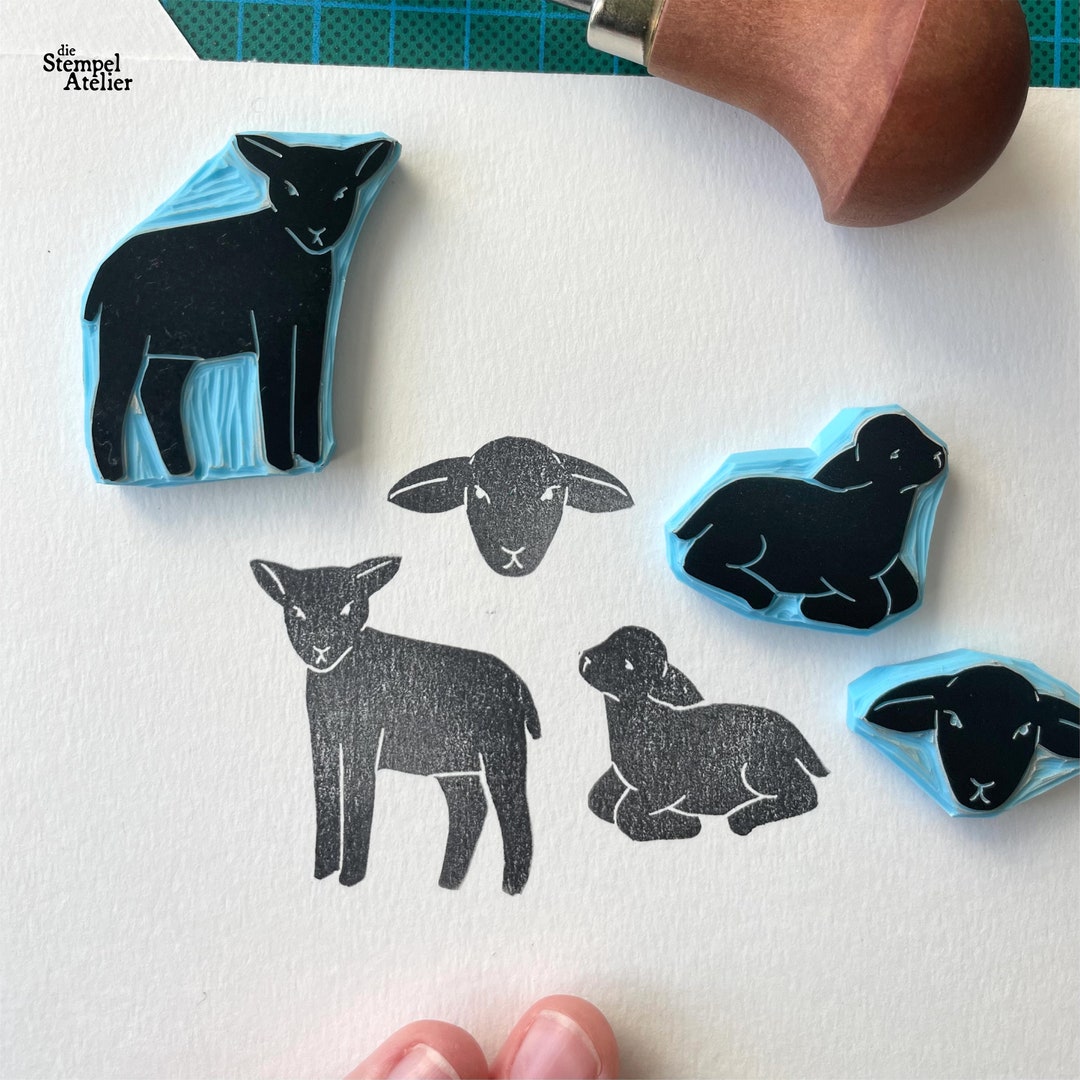 Lamb Rubber Stamp Set Hand Carved Rubber Stamp Winter Theme Stamp ...
