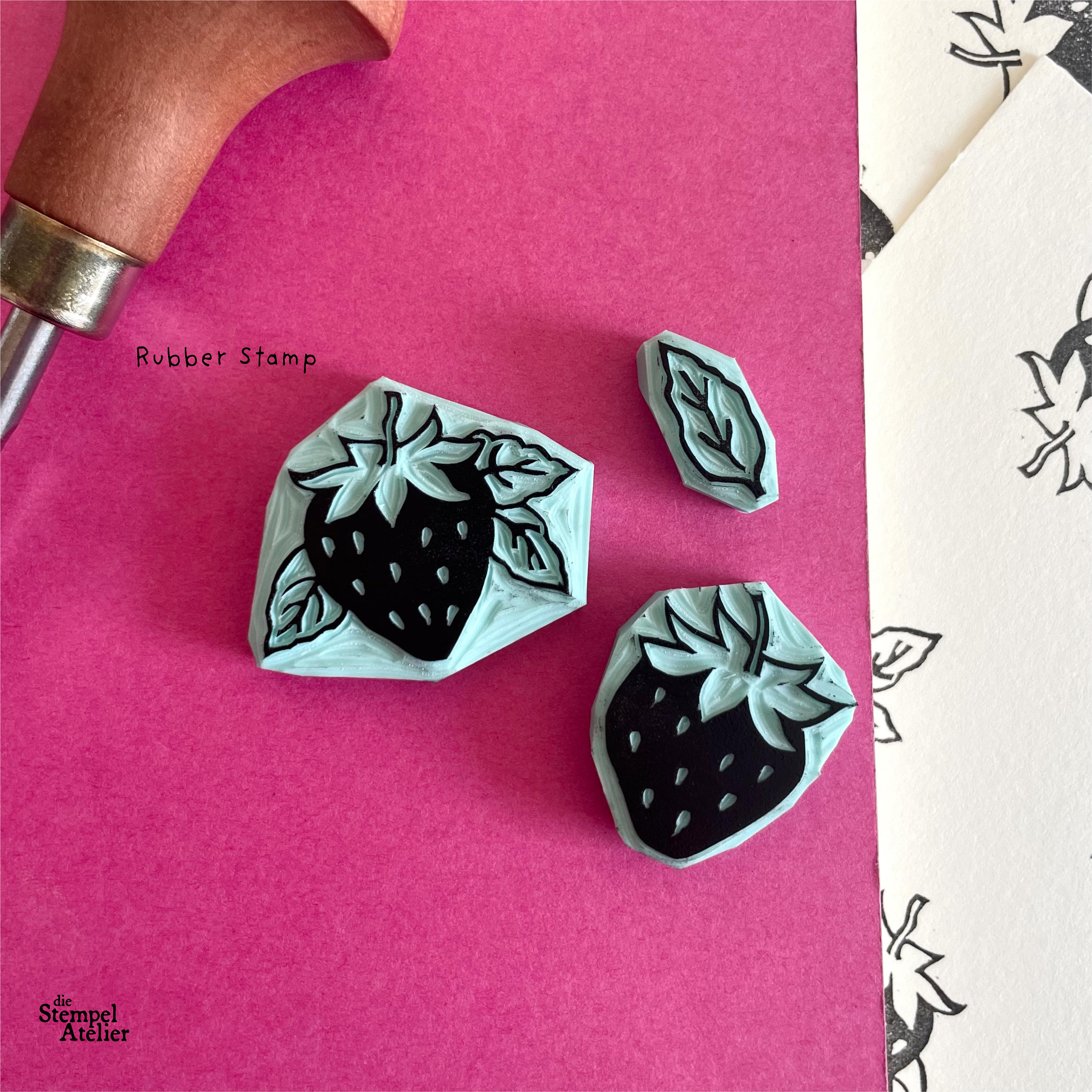 Strawberry Rubber Stamp Set Strawberry Fruit Stamp Handcarved Rubber ...