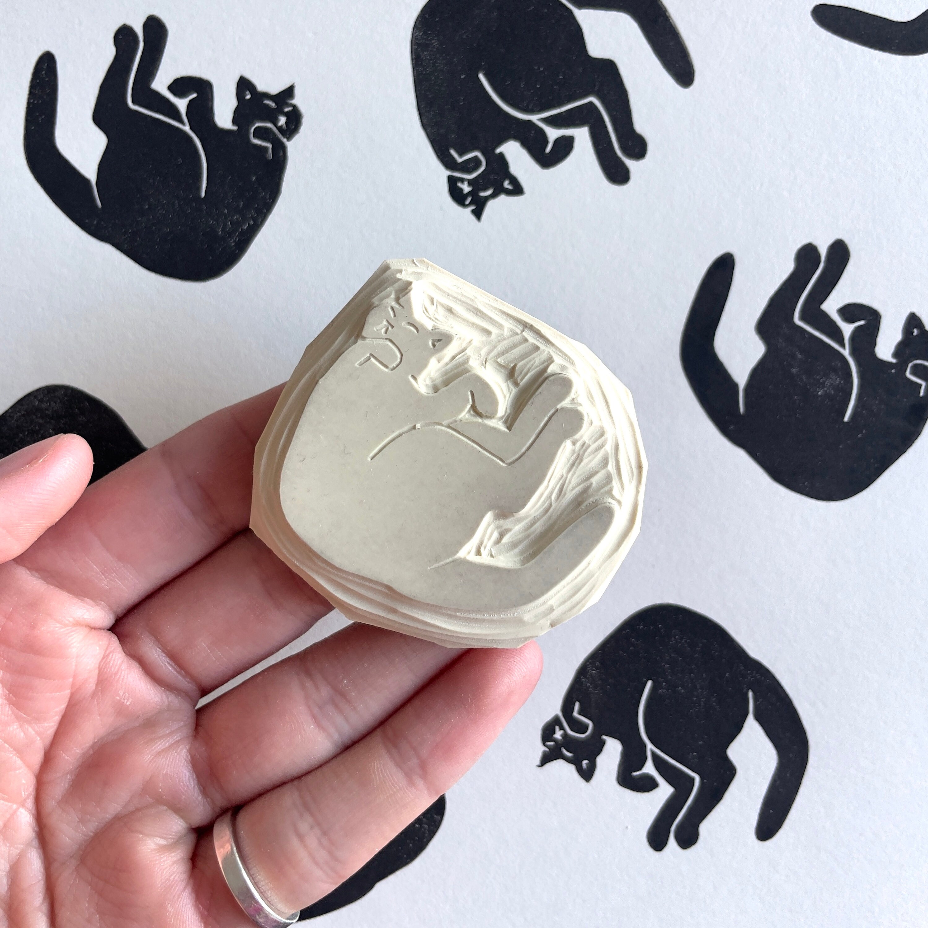 Sleeping Cat Rubber Stamp Hand Carved Rubber Stamp - Etsy