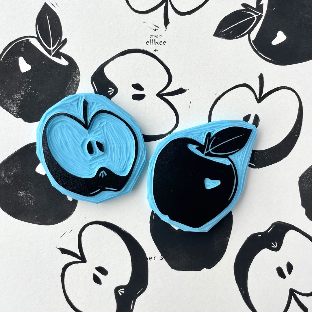 Apple Rubber Stamp Apple Fruit Stamp Handcarved Rubber Stamp Cute Fruit ...