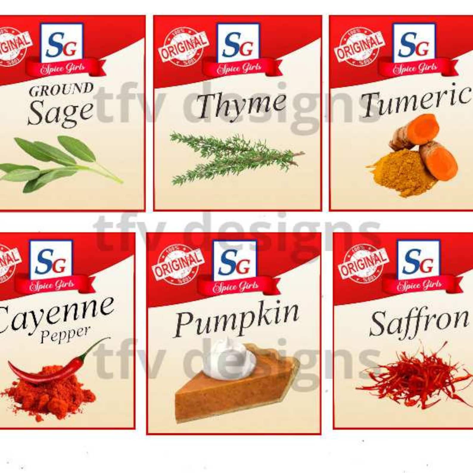 6 Spice Labels Png, Sublimation, Tshirts - Etsy