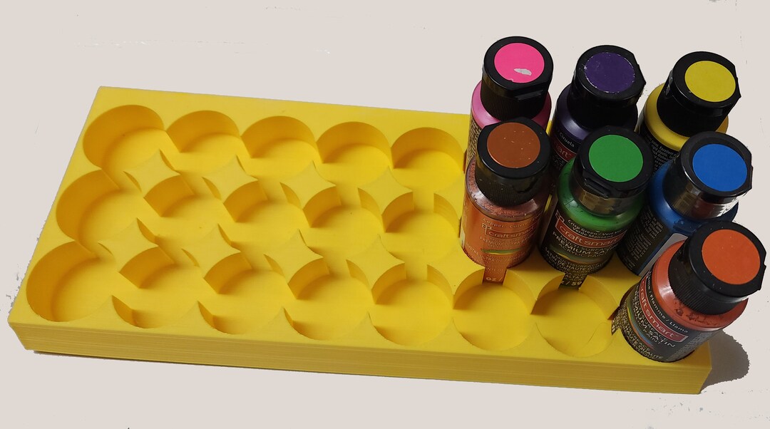Paint Rack Tray 3D Printed Plastic Storage Yellow Organizer for 24 2oz ...