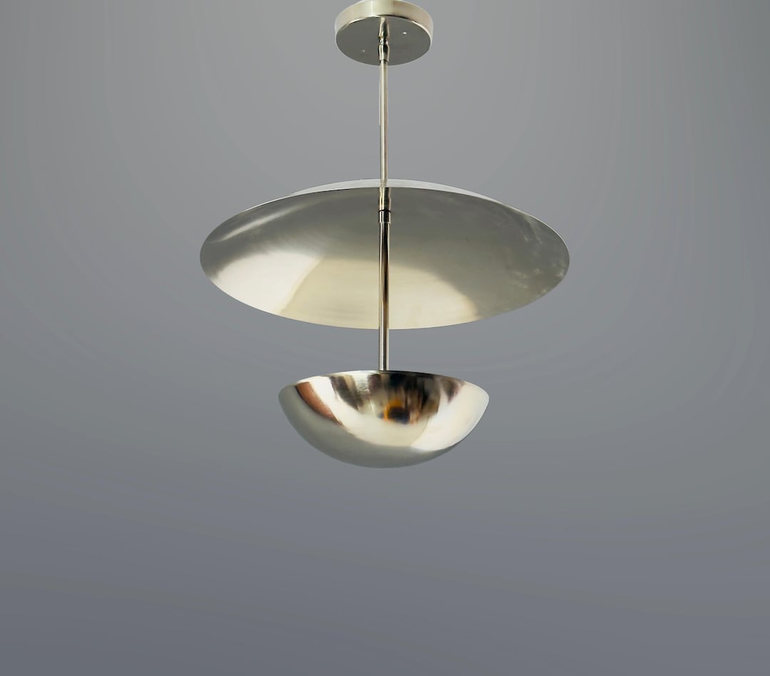 Chrome Double Dome Ceiling Light Fixture: Mid-century Modern Brass ...