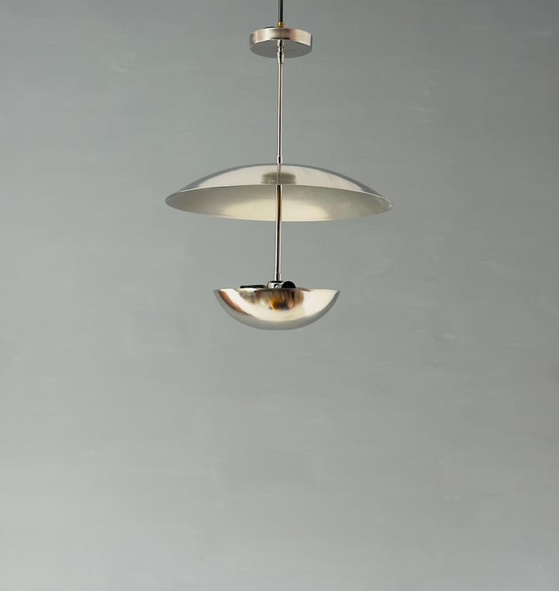 Chrome Double Dome Ceiling Light Fixture: Mid-century Modern Brass ...