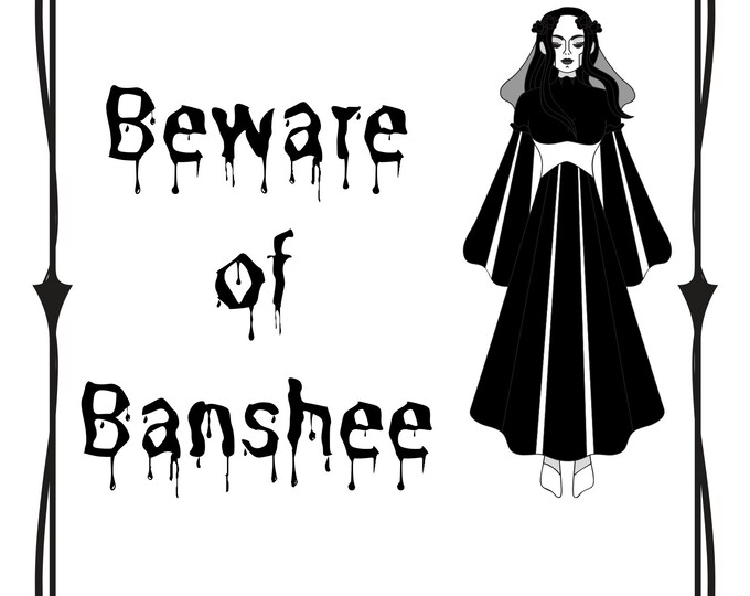 Beware of Banshee Printable Sign Creepy Cute Wall Art Cute Banshee Wall ...