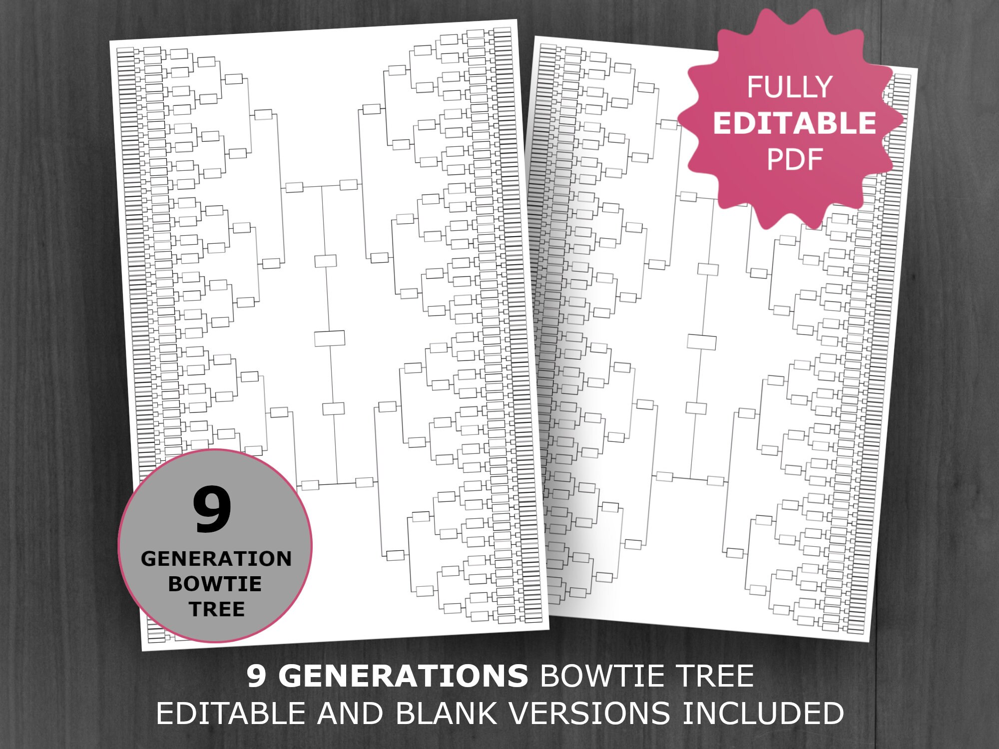 9 Generations Bowtie Tree Template. Printable and Editable Bowtie Tree ...