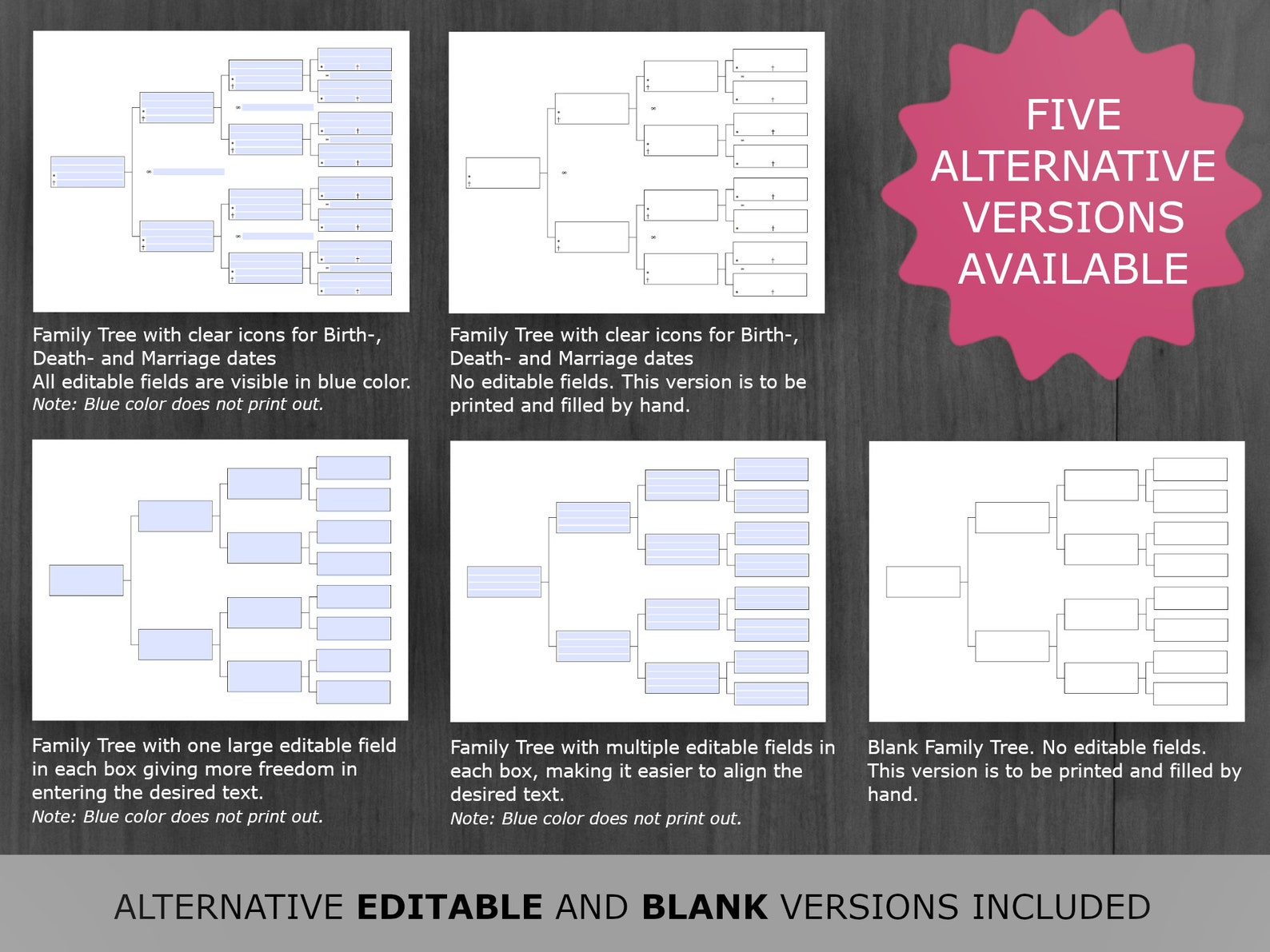 4 Generations Family Tree Chart. Printable and Editable Family Tree ...