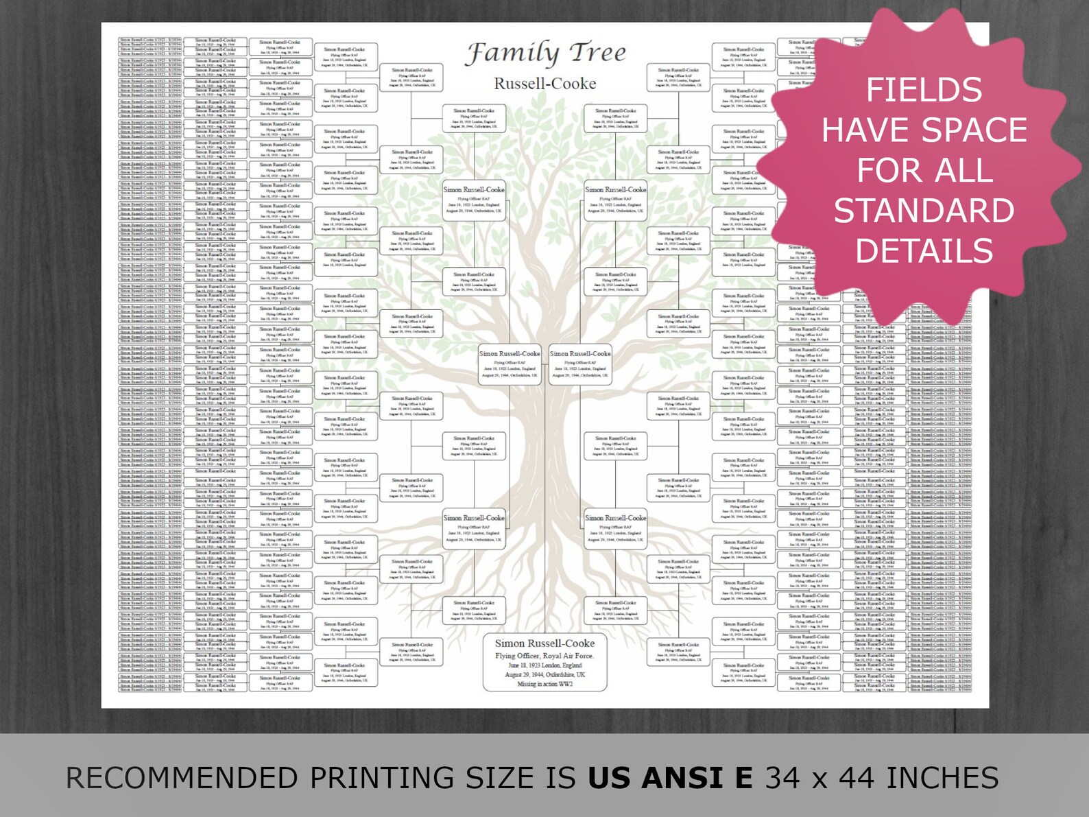 Family Tree Chart 9 Generations. Printable and Editable Family Tree ...