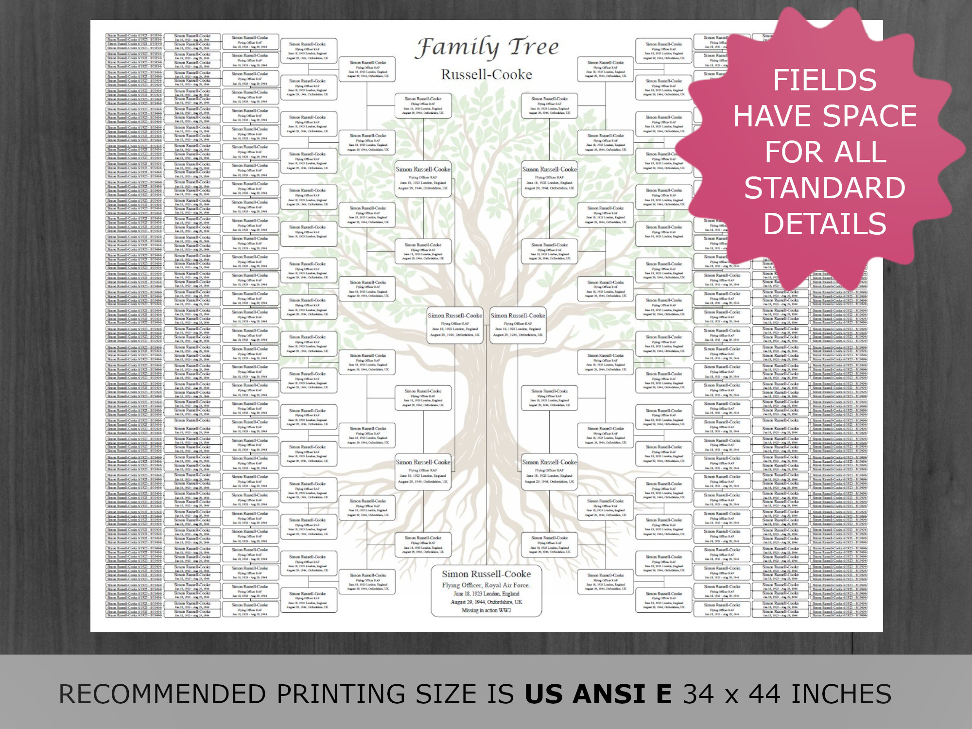 Family Tree Chart 9 Generation: Printable and Editable Genealogy ...