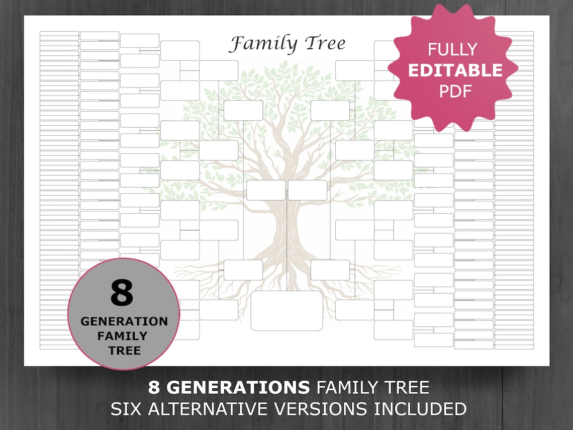 Family Tree Chart 8 Generations. Printable and Editable Family Tree ...