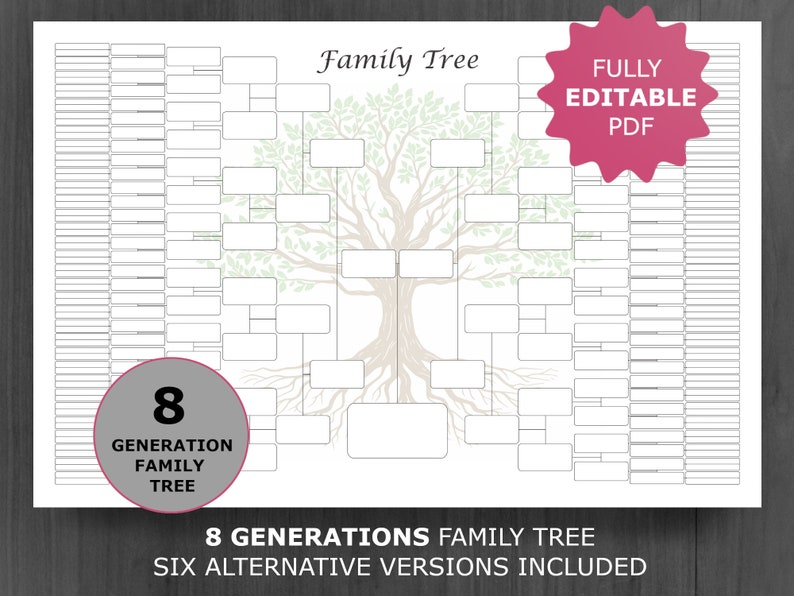 Family Tree Chart 8 Generation: Printable and Editable Genealogy ...