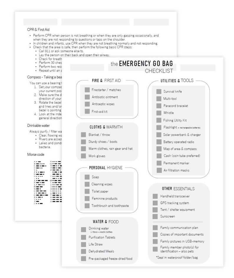 Printable Emergency Go Bag Checklist - Disaster Prep, Survival Bug Out ... Printable Emergency Go Bag Checklist - Disaster Prep, Survival Bug Out ...