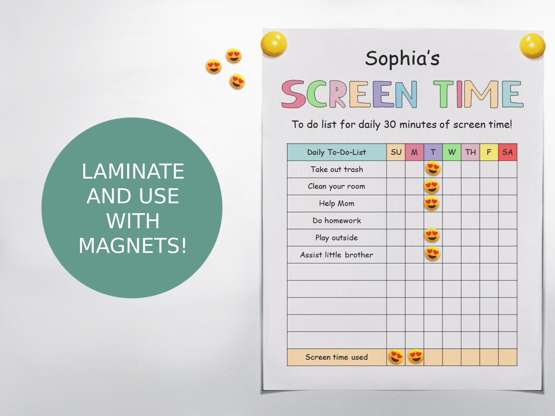 Screen Time Tracker for Kids Screen Time Checklist Screen Time Chore ...