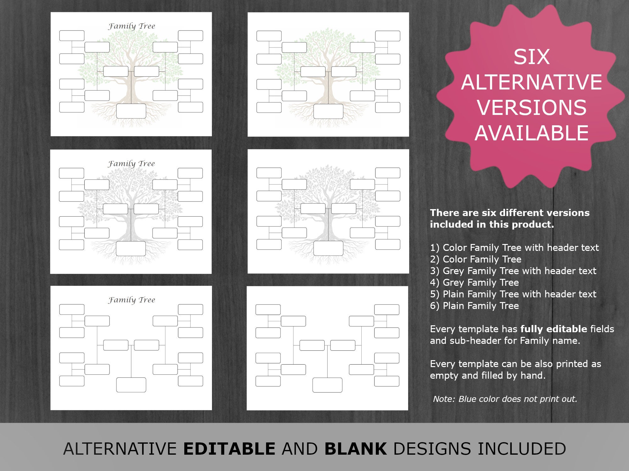Family Tree Chart 4 Generation: Printable and Editable Genealogy ...