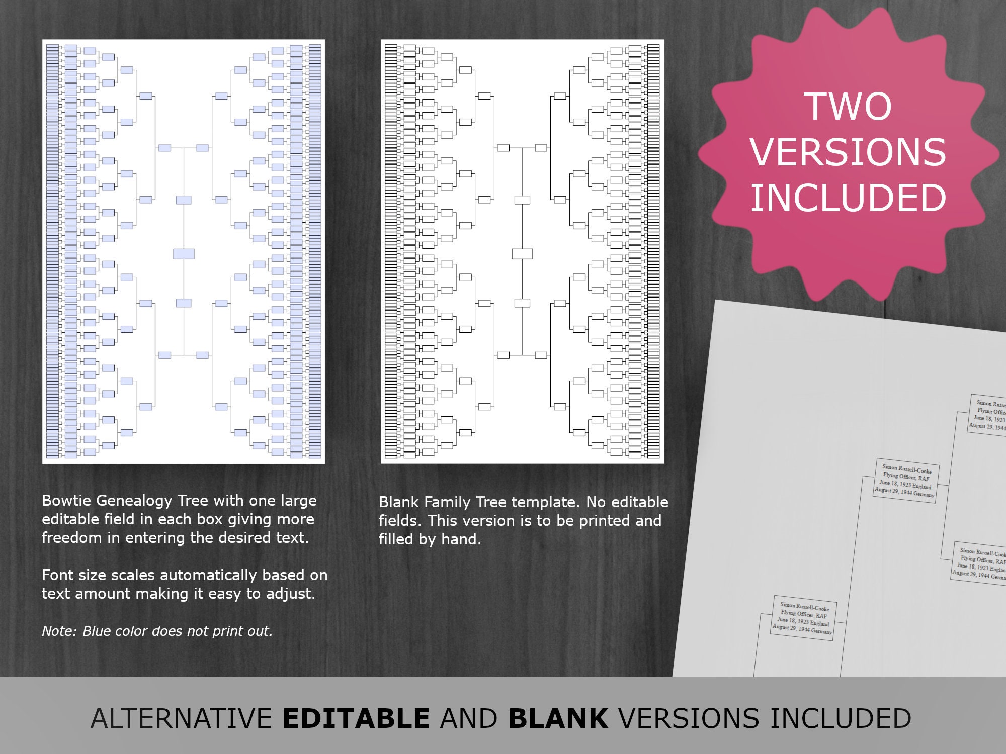9 Generations Bowtie Tree Template. Printable and Editable Bowtie Tree ...