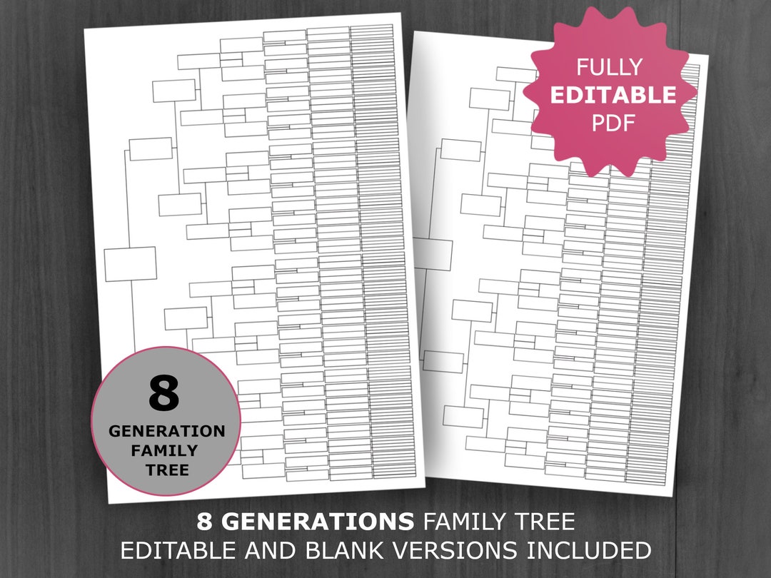 8 Generations Family Tree Chart. Printable and Editable Family Tree ...