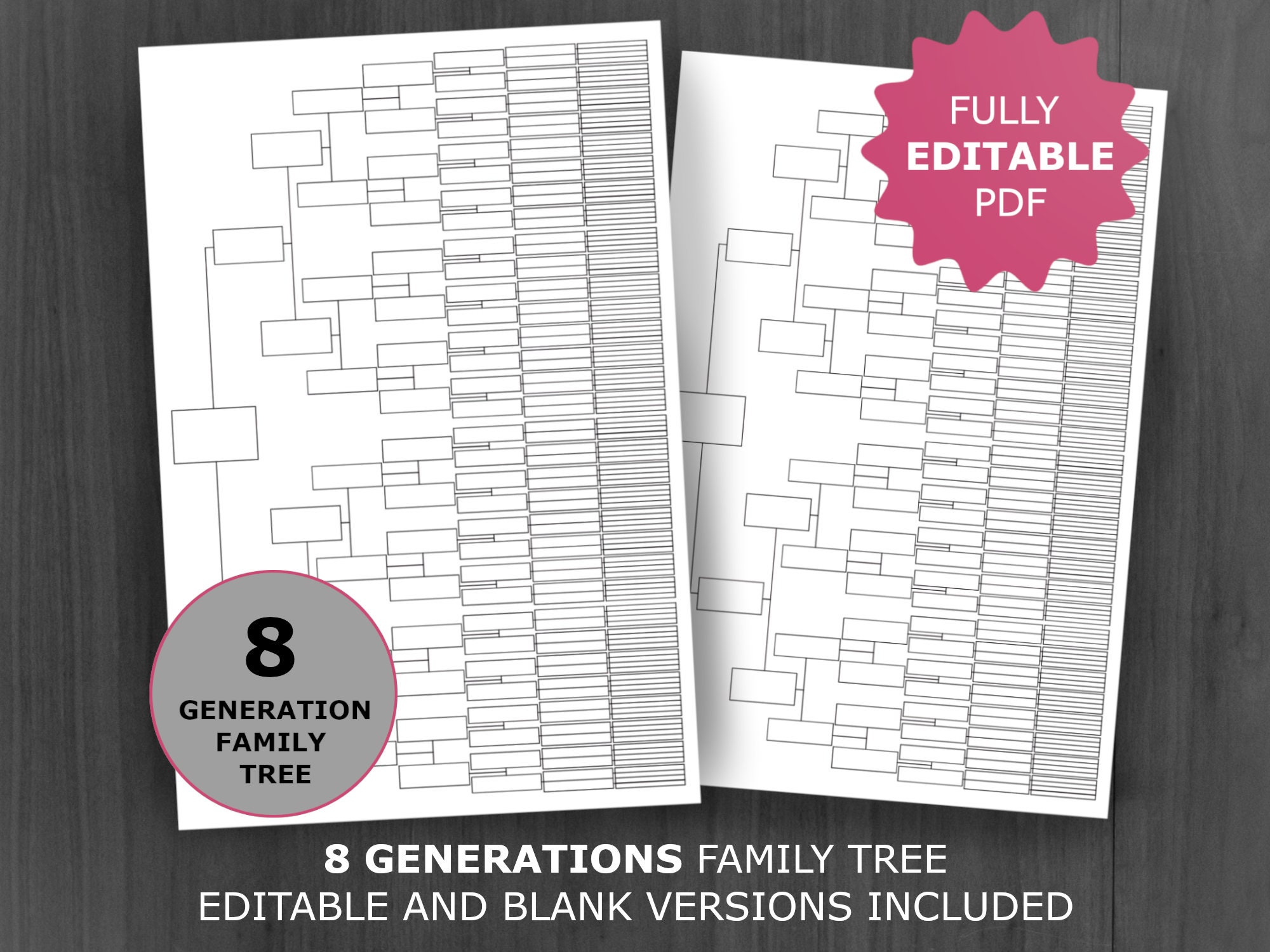 8 Generations Family Tree Chart. Printable and Editable Family Tree ...