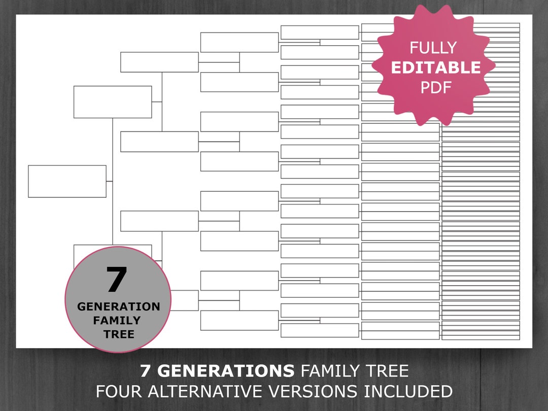 7 Generations Family Tree Chart. Printable and Editable Family Tree ...