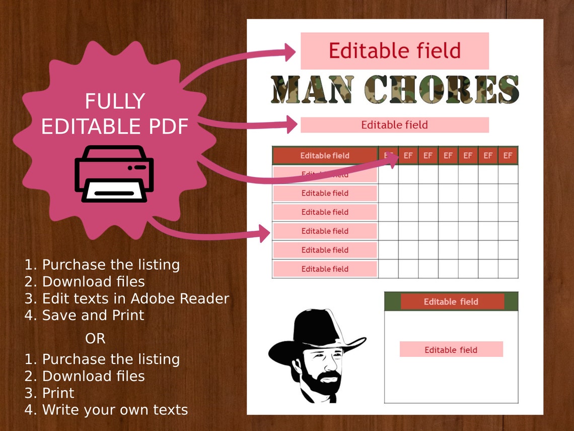 Funny Husband To-do List: Printable Editable Chore Chart PDF for Men ...