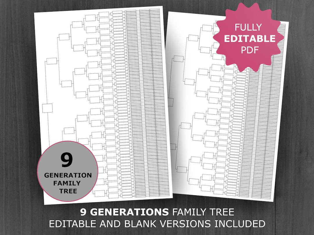 9 Generations Family Tree Chart. Printable and Editable Family Tree Template. Digital Ancestor ...