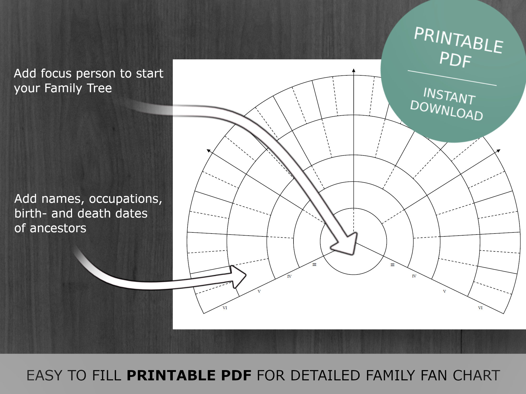 6 Generations Family Tree Fan Chart. Printable Family Tree Fan Chart ...
