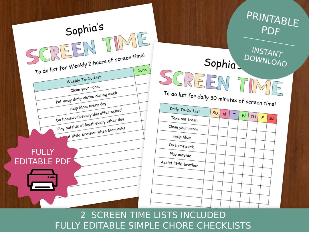 Screen Time Tracker for Kids | Screen Time Checklist | Screen Time ...