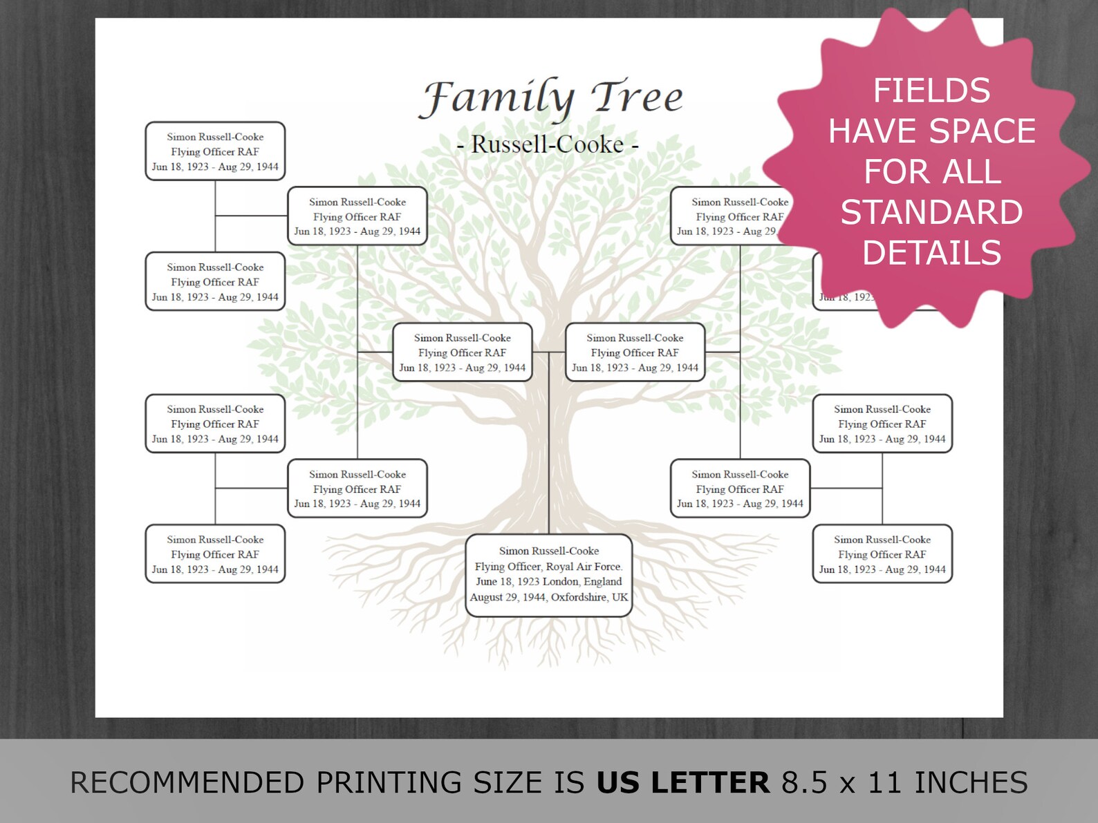Family Tree Chart 4 Generations. Printable and Editable Family Tree ...