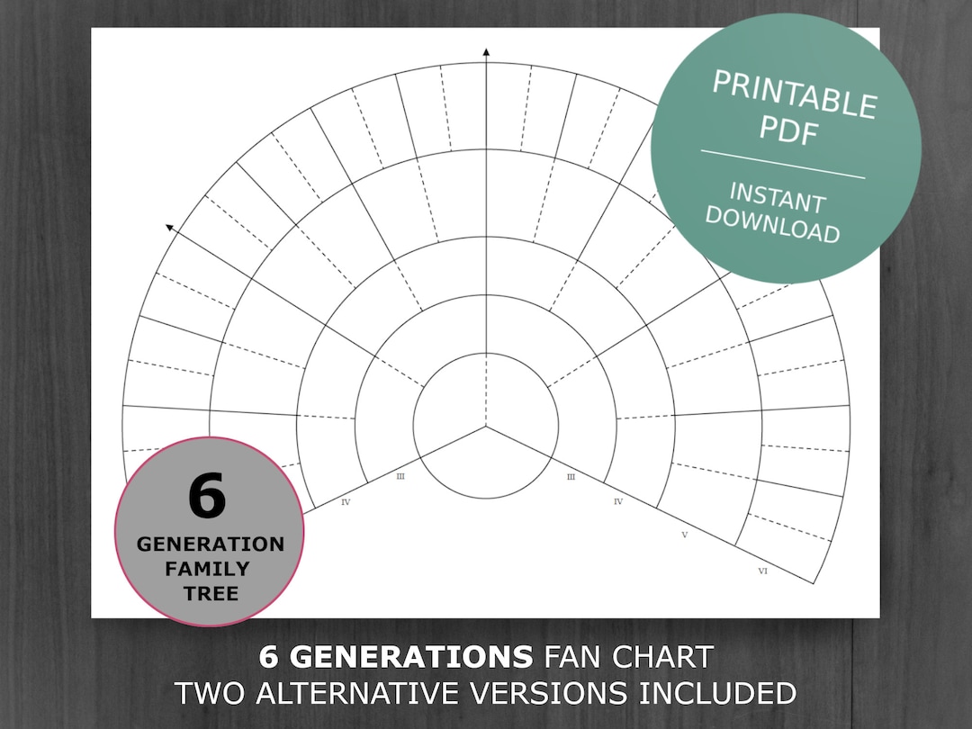 6 Generations Family Tree Fan Chart. Printable Family Tree Fan Chart ...