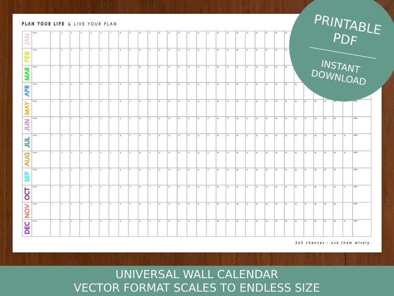 Universal Wall Calendar Printable Digital PDF Giant Download Planner ...